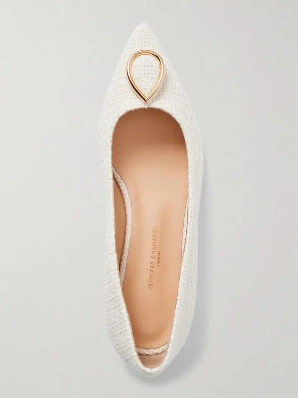 Jennifer Chamandi Lorenzo 20 Embellished Tweed Point-toe Pumps - Neutrals