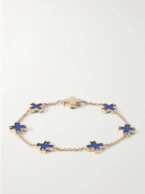 Luis Morais 14-karat Lapis Lazuli Cross Bracelet - Gold