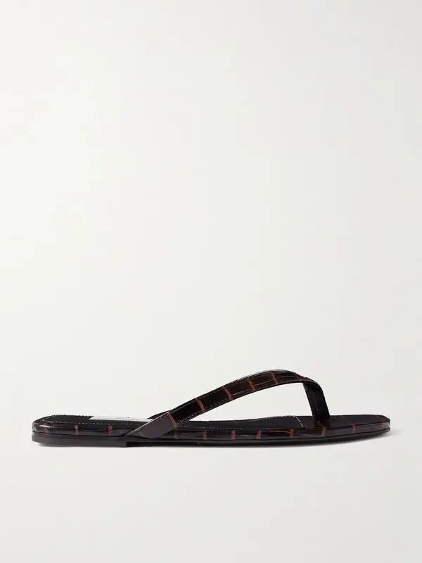 TOTEME Croc-effect Leather Flip Flops - Brown