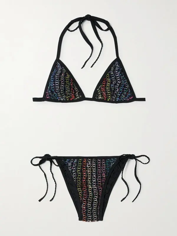 Missoni Mare Sequined Metallic Crochet-knit Triangle Bikini - Black