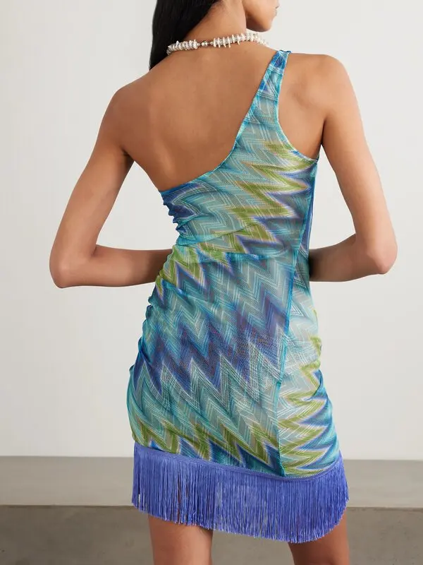 Missoni One-shoulder Fringed Tulle Mini Dress