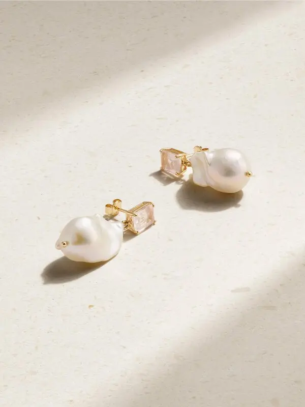 Mateo 14-karat Pearl And Quartz Drop Earrings - Gold