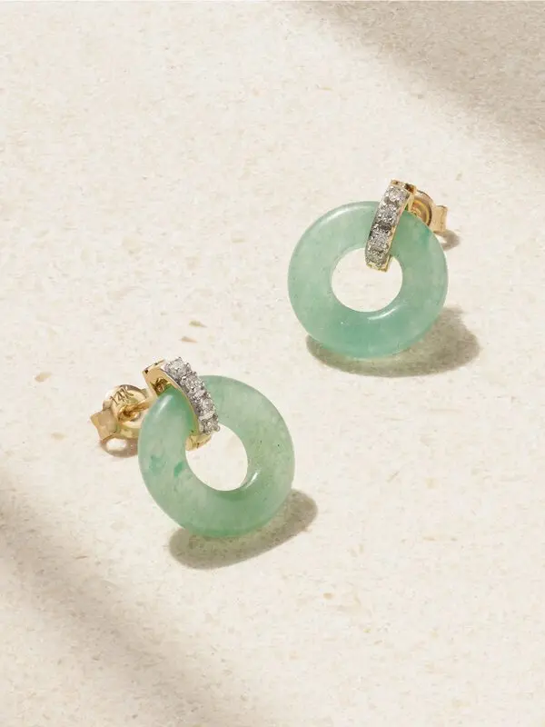 Mateo Donut Jade And Diamond Earrings - Green