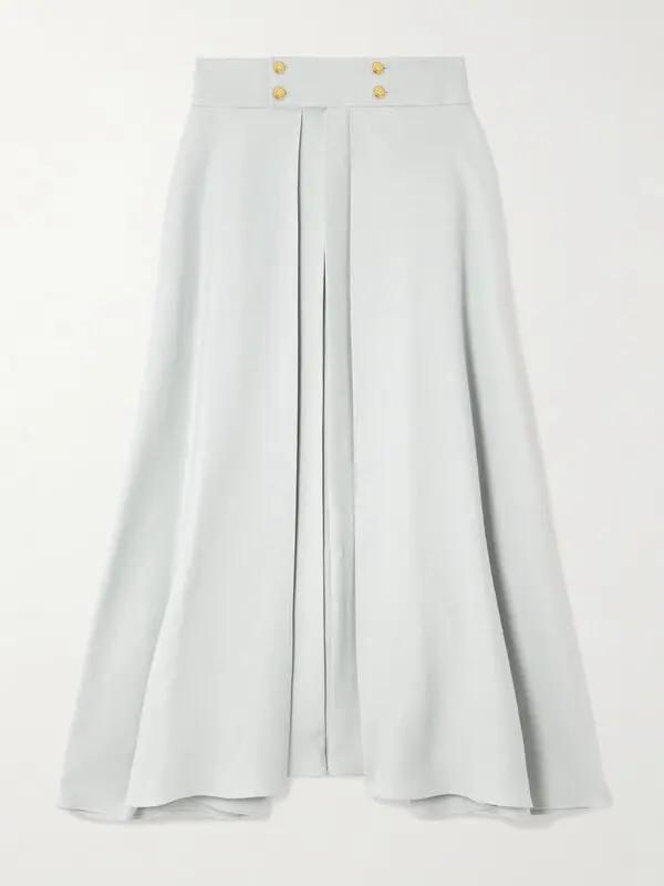 Loro Piana Petra Pleated Linen-twill Midi Skirt - Blue