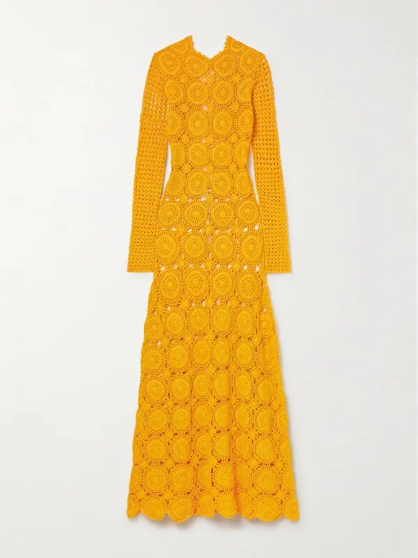 Escvdo Siula Crocheted Organic Cotton Maxi Dress - Yellow