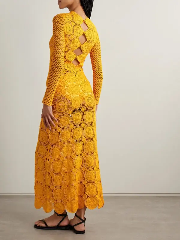 Escvdo Siula Crocheted Organic Cotton Maxi Dress - Yellow