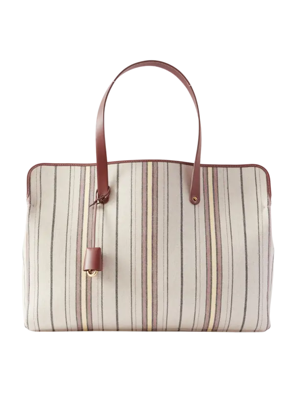 Loro Piana Laguna Leather-trimmed Striped Canvas Tote - Cream