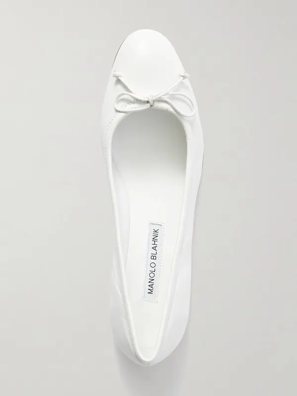 Manolo Blahnik Veralli Leather Ballet Flats - White