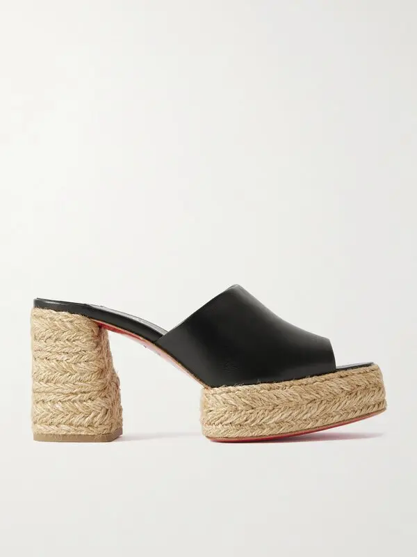 CHRISTIAN LOUBOUTIN Calakala 85 Leather Espadrille Platform Mules - Black