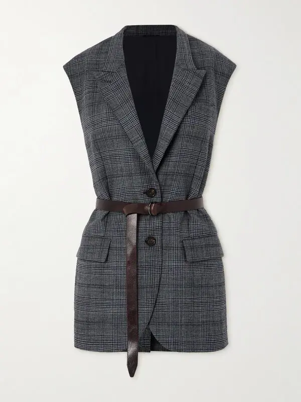Brunello Cucinelli Prince Of Wales Checked Wool Vest - Gray