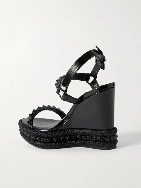 CHRISTIAN LOUBOUTIN Pyraclou 110 Studded Wedge Sandals - Black