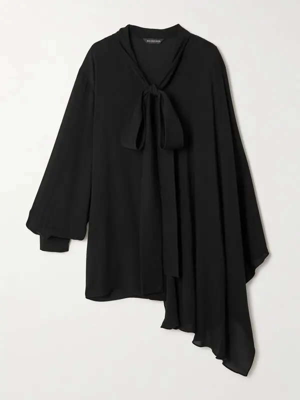 Balenciaga Pussy-bow Asymmetric Silk-georgette Blouse - Black