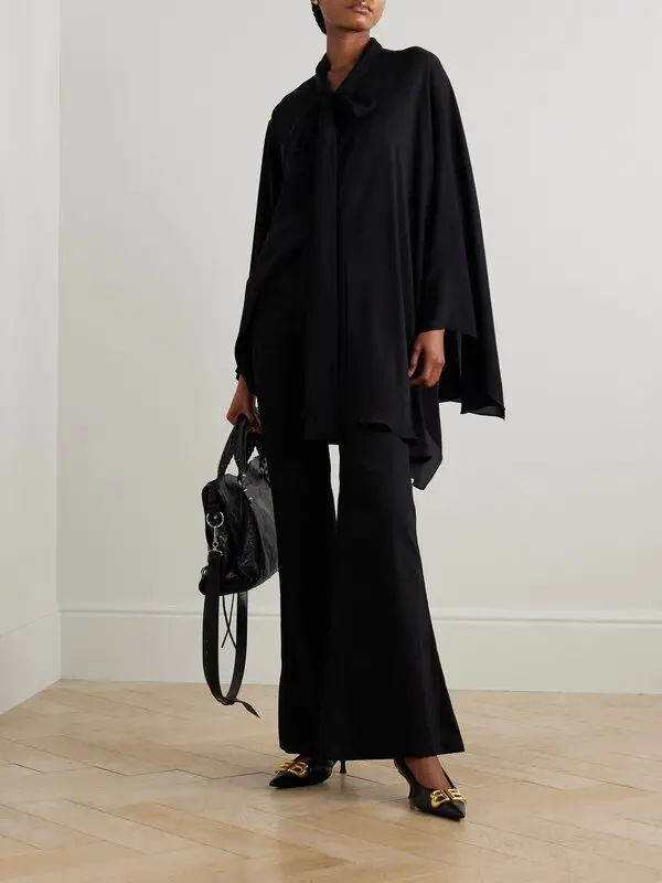 Balenciaga Pussy-bow Asymmetric Silk-georgette Blouse - Black