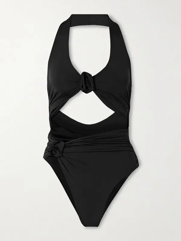 MAYGEL CORONEL Cipria Cutout Appliquéd Swimsuit - Black