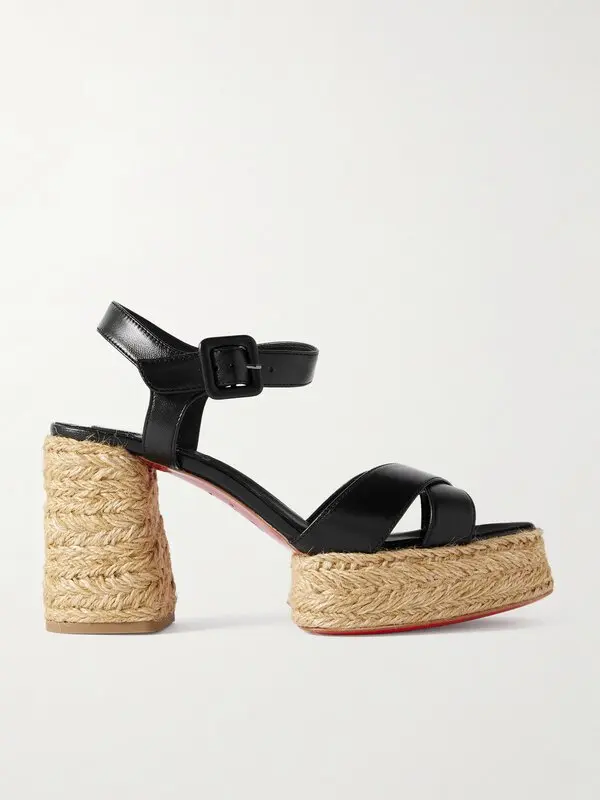 CHRISTIAN LOUBOUTIN Calakala 85 Leather Espadrille Platform Sandals - Black