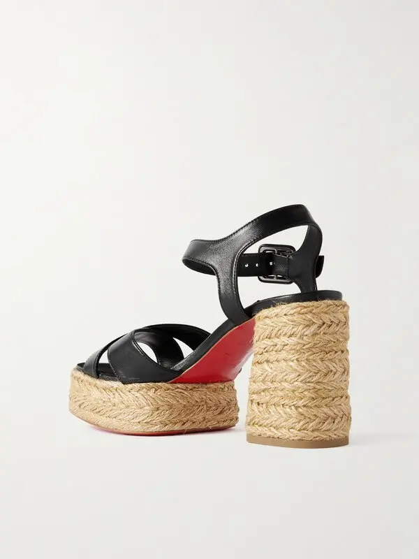 CHRISTIAN LOUBOUTIN Calakala 85 Leather Espadrille Platform Sandals - Black