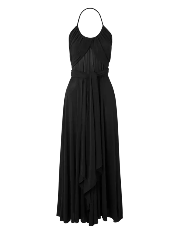 Alaïa Belted Gathered Jersey Halterneck Maxi Dress - Black