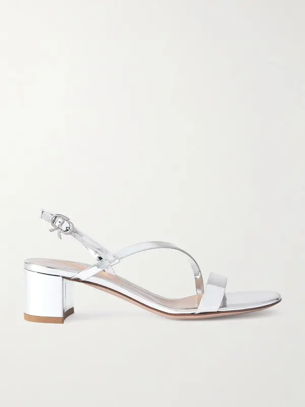 GIANVITO ROSSI Betsey 45 Metallic Leather Sandals - Silver