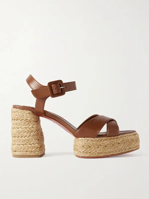 CHRISTIAN LOUBOUTIN Calakala 85 Leather Espadrille Platform Sandals - Brown