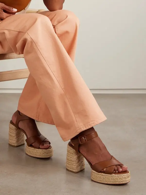 CHRISTIAN LOUBOUTIN Calakala 85 Leather Espadrille Platform Sandals - Brown