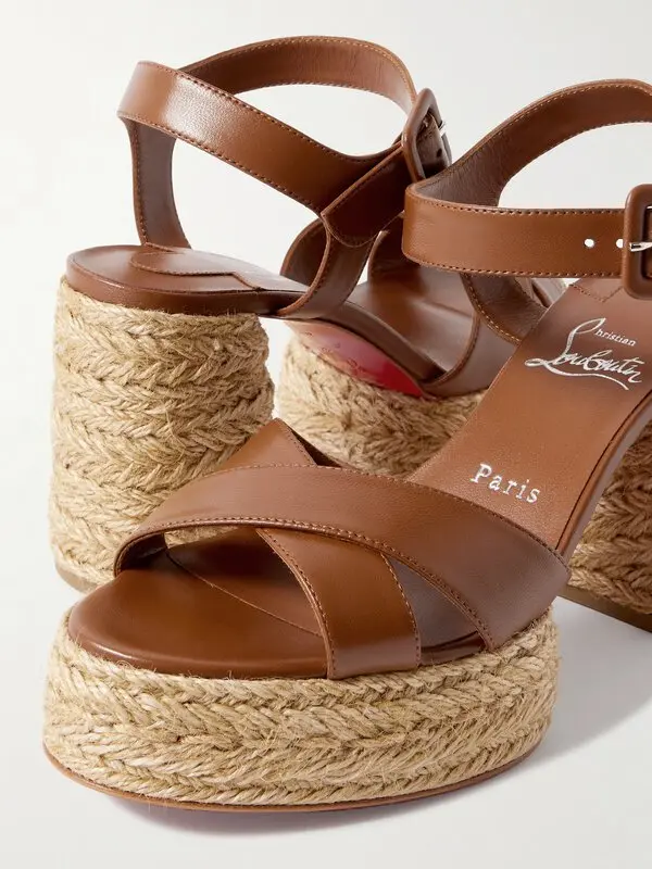 CHRISTIAN LOUBOUTIN Calakala 85 Leather Espadrille Platform Sandals - Brown