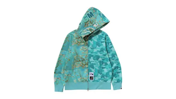 A BATHING APE X Van Gogh Museum Shark Full Zip Hoodie - Sax