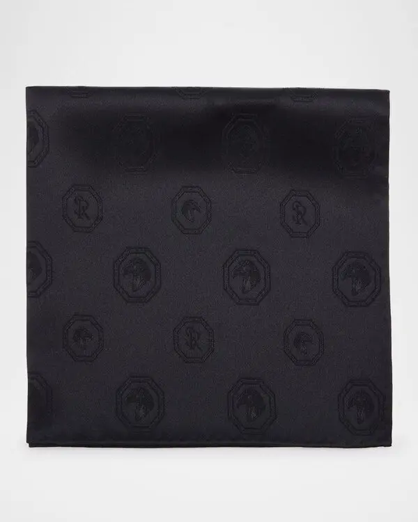 Stefano Ricci Tonal Jacquard Logo Silk Pocket Square - Black