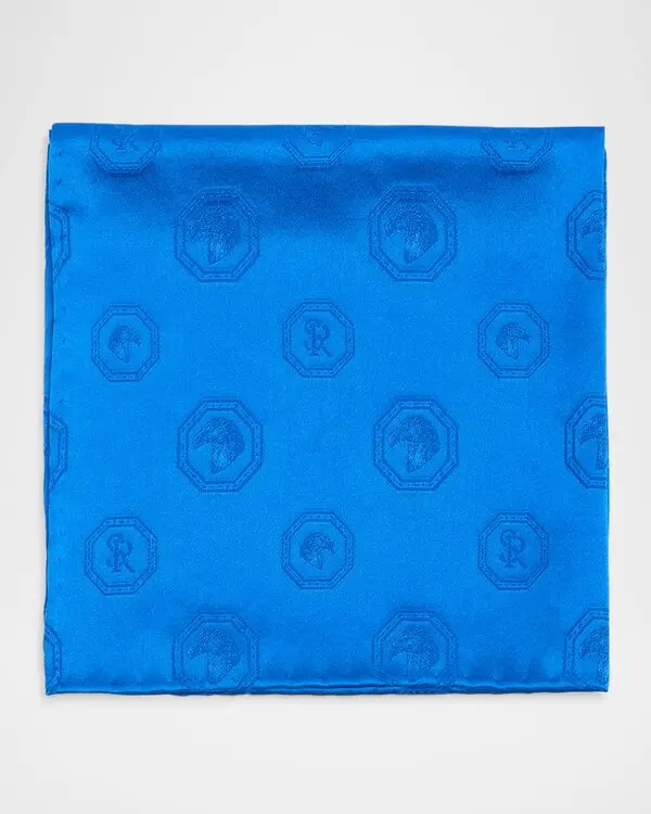 Stefano Ricci Tonal Jacquard Logo Silk Pocket Square - Blue
