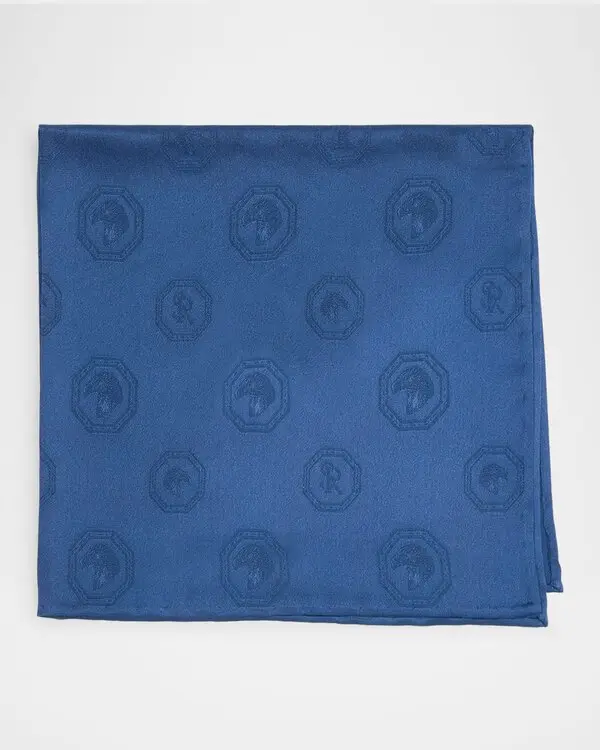 Stefano Ricci Tonal Jacquard Logo Silk Pocket Square - Navy