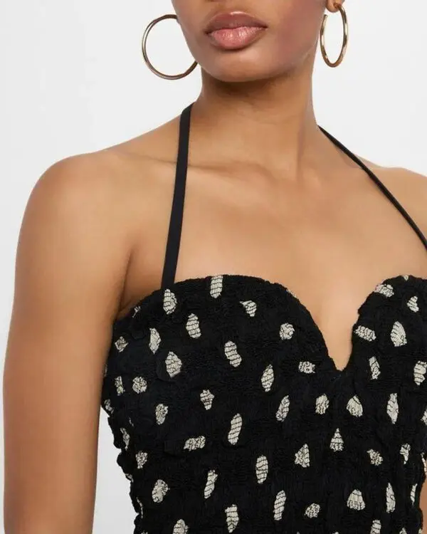Nanushka Haylen Seersucker Chiffon Halter Midi Dress - Polka