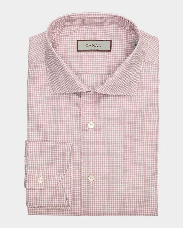 Canali Cotton Micro-check Dress Shirt - Dark Red