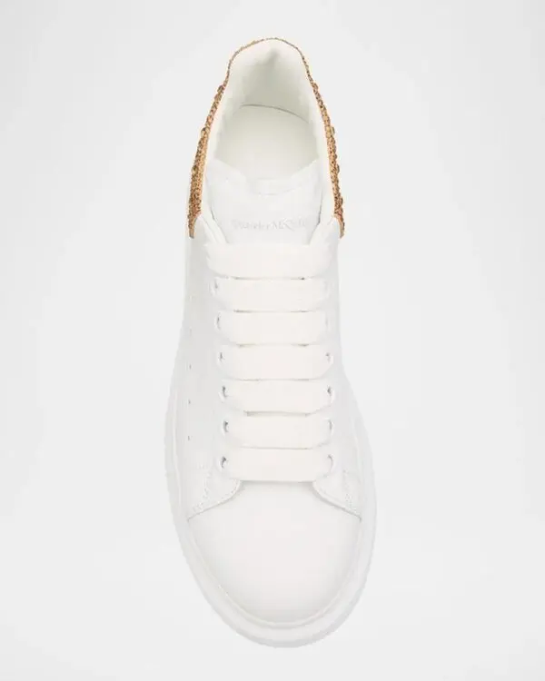 Alexander McQueen Snakeskin-print Leather Oversized Sneakers - White Rose