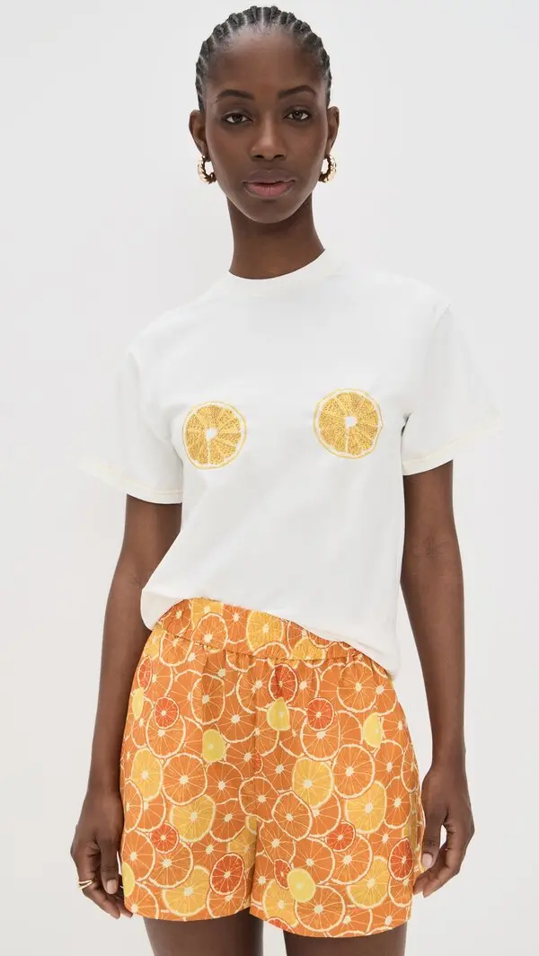 never fully dressed t shirt Never Fully Dressed Embroidered T-Shirt In Orange - 50% Off