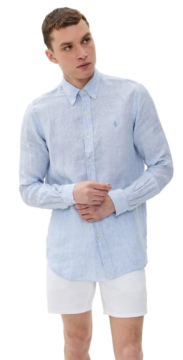 Ralph Lauren Striped Long Sleeve Linen Shirt - Blue/white