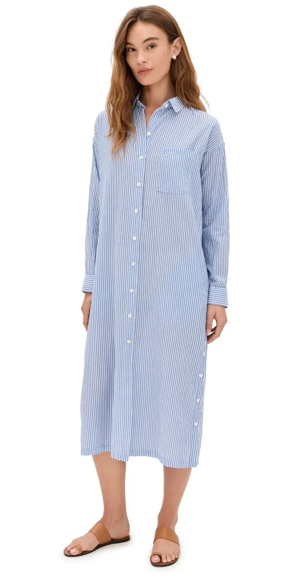 ALEX MILL Kerry Shirtdress In Seersucker Stripe - Blue/white