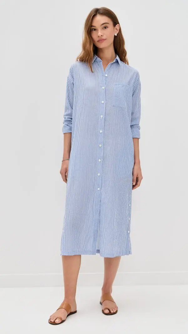ALEX MILL Kerry Shirtdress In Seersucker Stripe - Blue/white