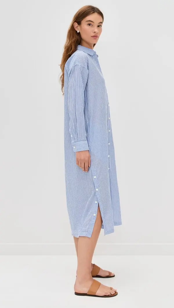 ALEX MILL Kerry Shirtdress In Seersucker Stripe - Blue/white