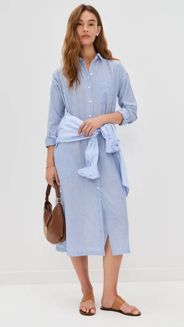 ALEX MILL Kerry Shirtdress In Seersucker Stripe - Blue/white