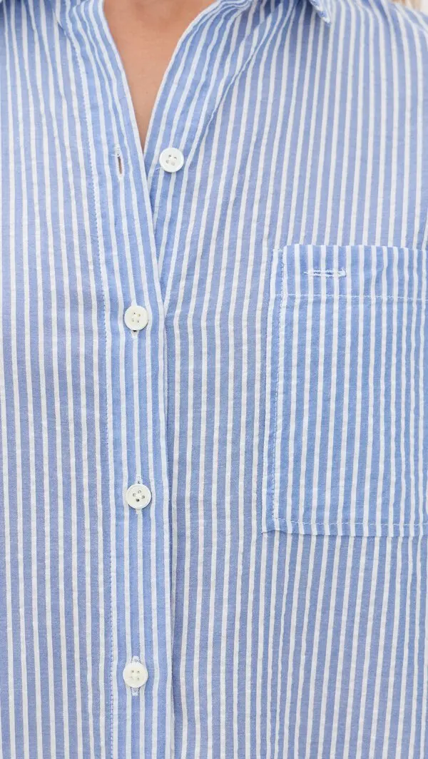 ALEX MILL Kerry Shirtdress In Seersucker Stripe - Blue/white