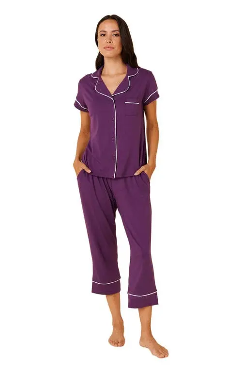 THE CAT'S PAJAMAS Pima Knit Capri Set - Classic Aubergine