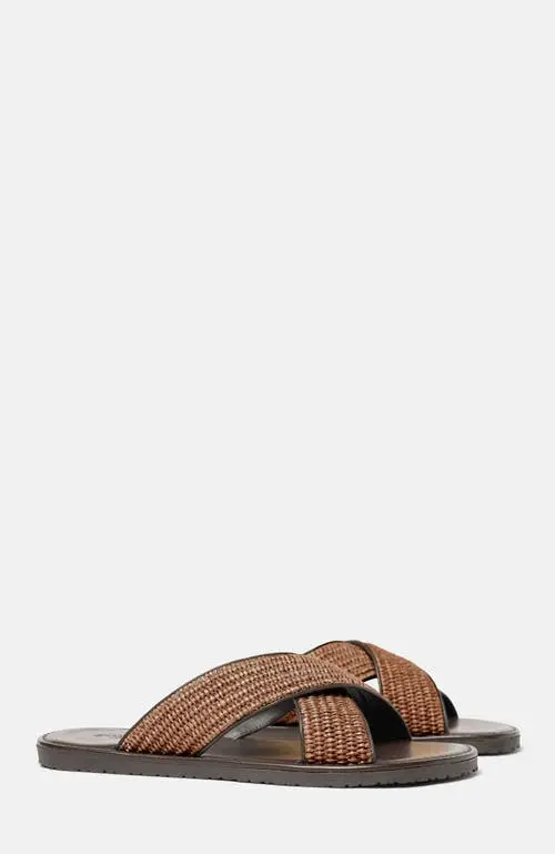 SCAROSSO Ettore Crossover Sandals - Brown - Raffia