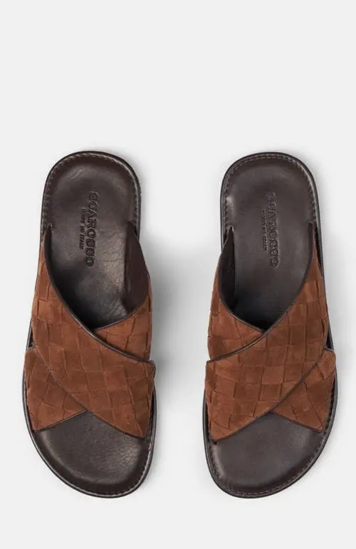 SCAROSSO Ettore Crossover Sandals - Brown - Suede
