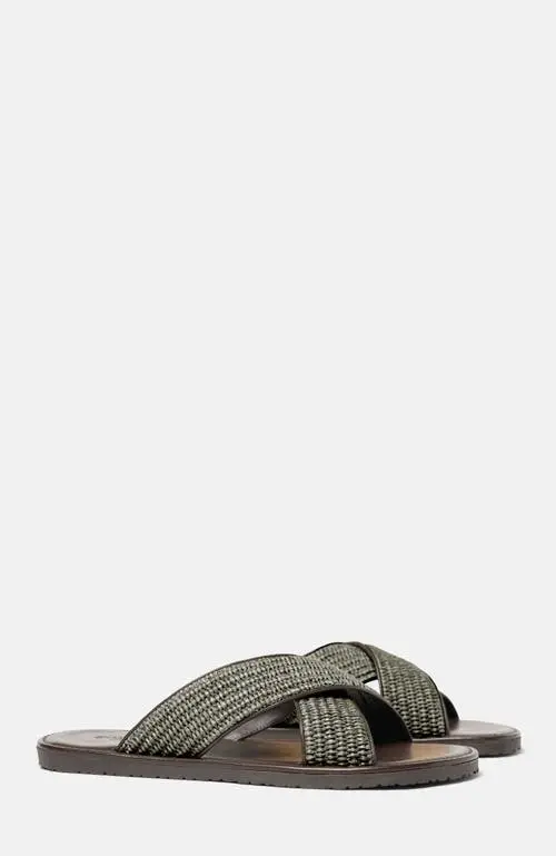 SCAROSSO Ettore Crossover Sandals - Khaki - Raffia