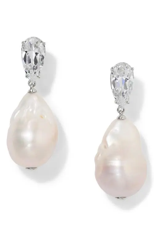 Nadri London Baroque Pearl Drop Earrings - Rhodium