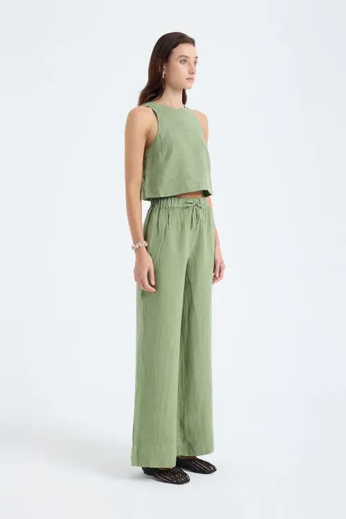 MONLICIA Ciel 100% Linen Wide-leg Pants - Ciel Green