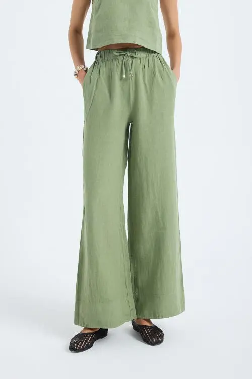 MONLICIA Ciel 100% Linen Wide-leg Pants - Ciel Green