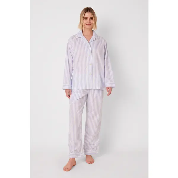 THE CAT'S PAJAMAS Classic Stripe Pima Cotton Pajama Set - Blue
