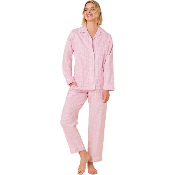 THE CAT'S PAJAMAS Luxe Pima Pajama Print Set - Classic Gingham Pink