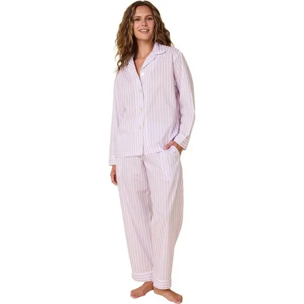 THE CAT'S PAJAMAS Luxe Pima Pajama Print Set - Classic Stripe Lavender
