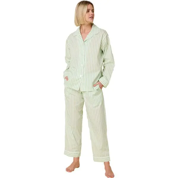 THE CAT'S PAJAMAS Luxe Pima Pajama Print Set - Classic Stripe Light Green